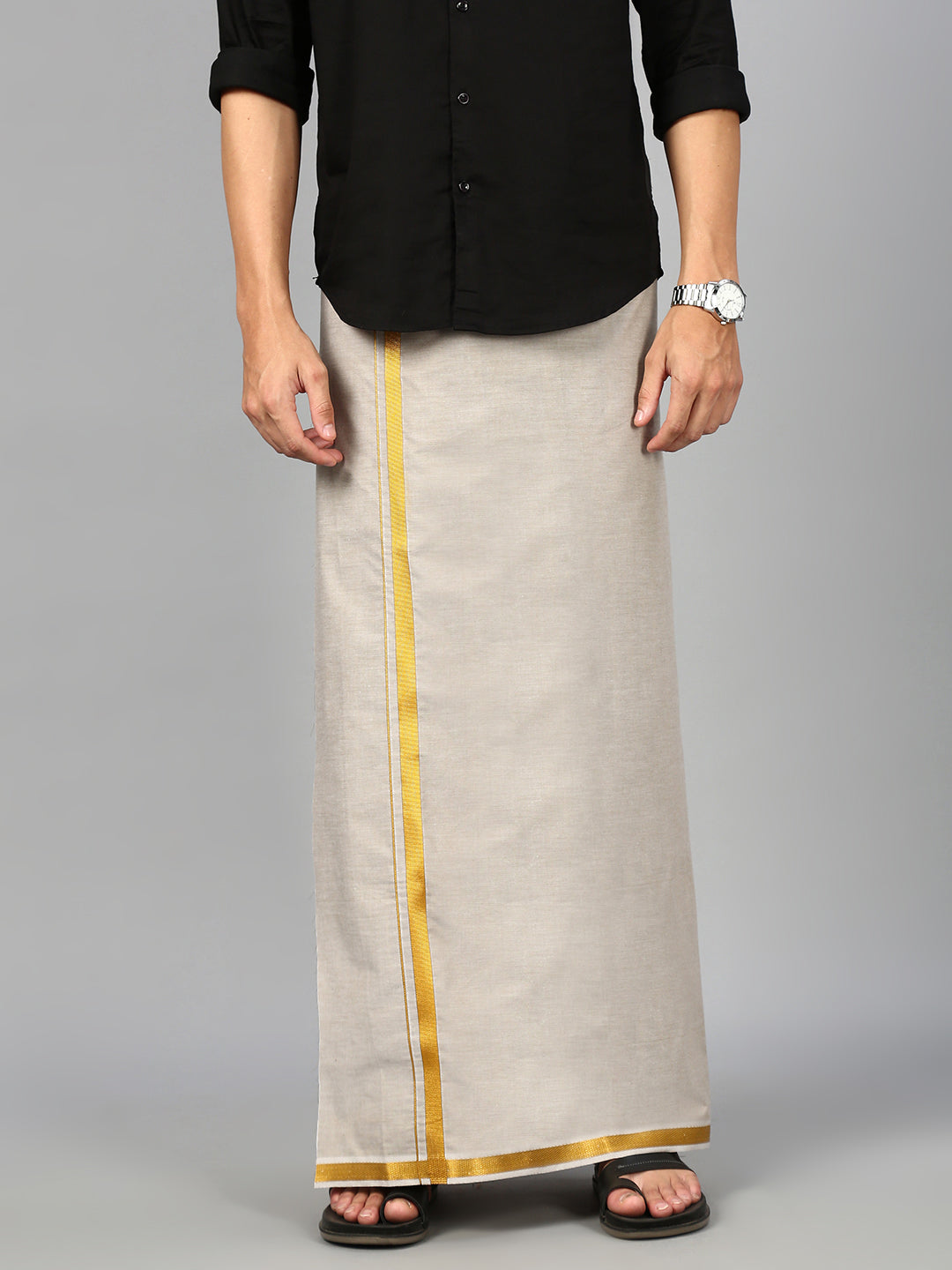 COOL MIST GREY STONE 1" SARIGAI BORDER COLOUR DHOTHIS – MY NANDU